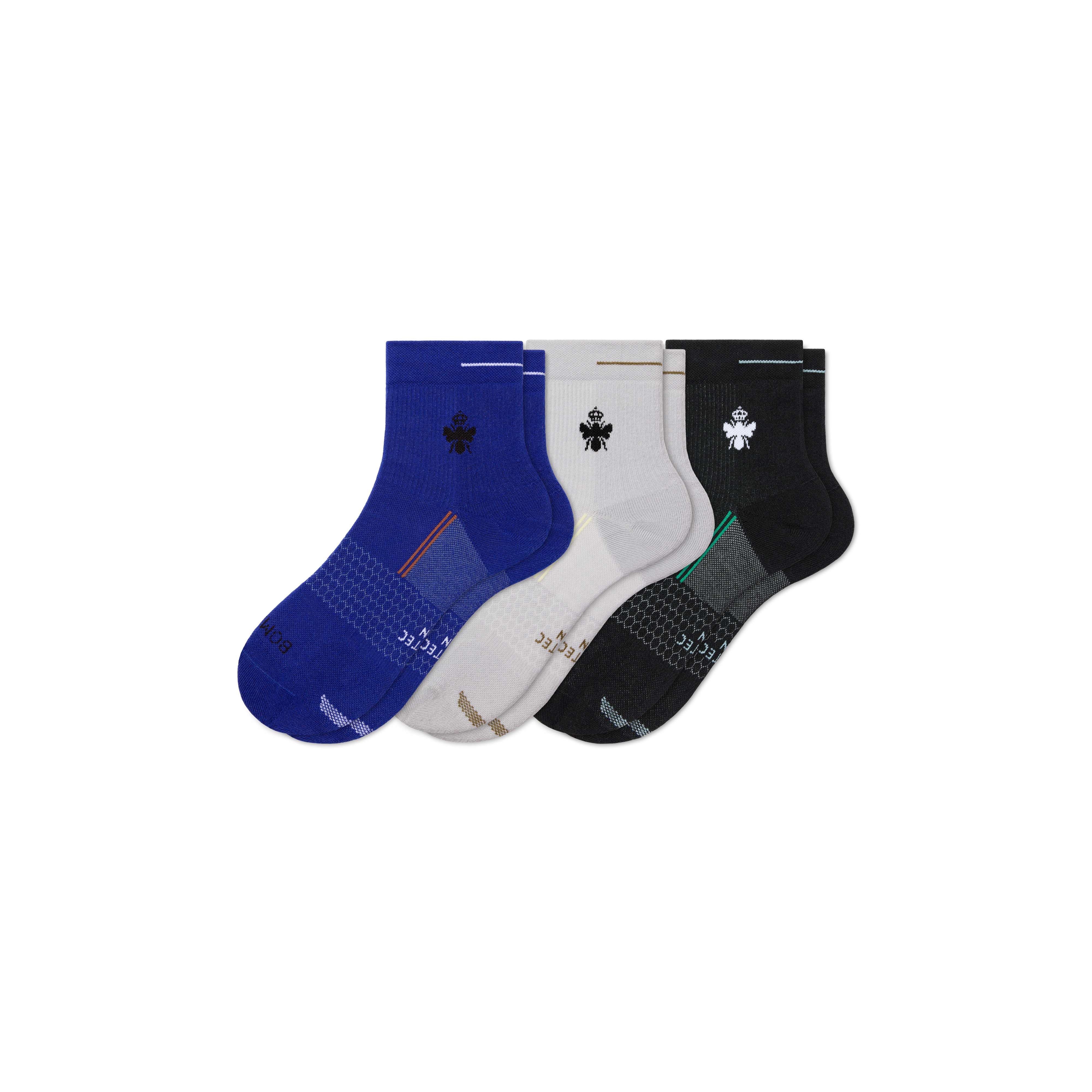 Men's Bombas Hex Tec Quarter Running Socks - Teal Pine Mix