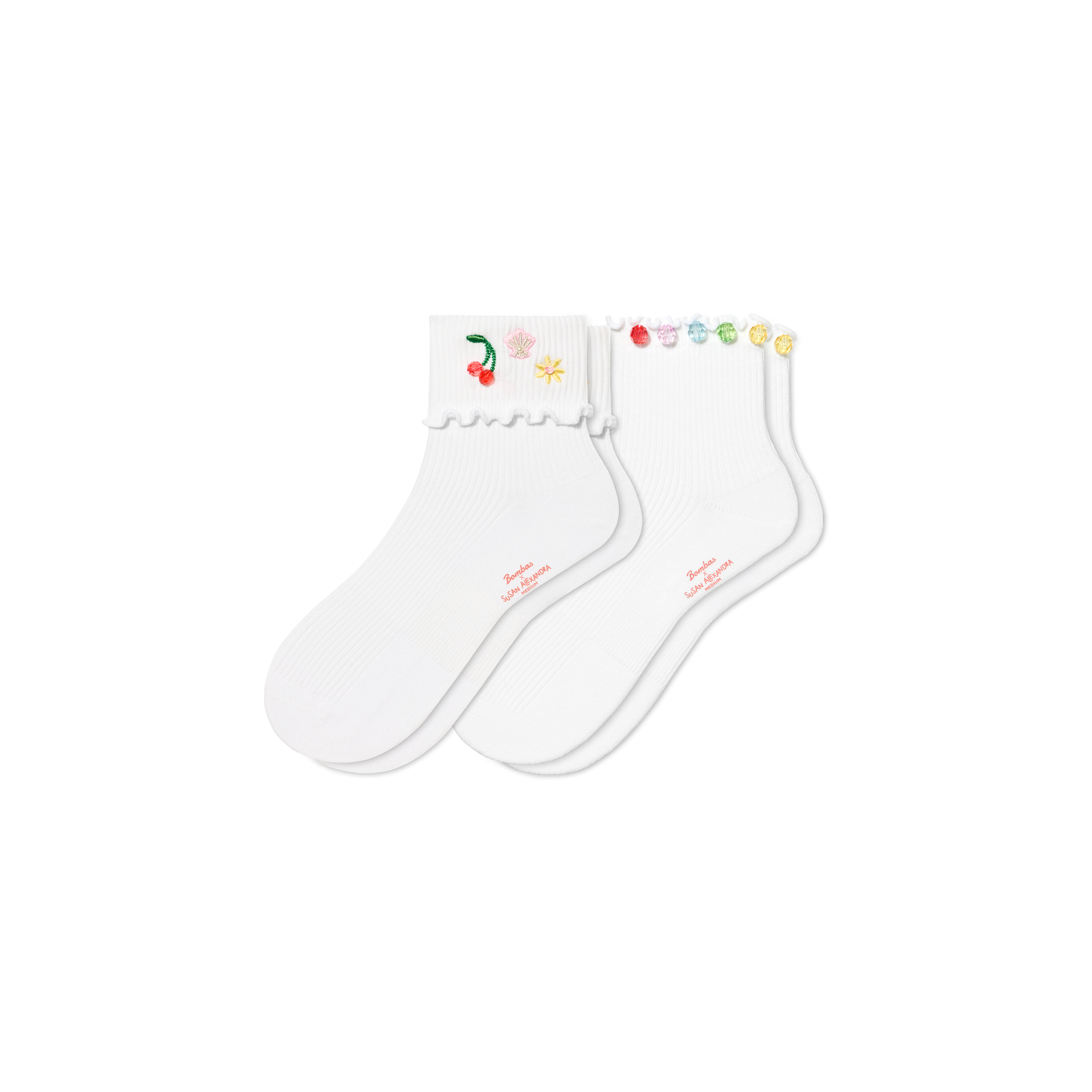 Bombas x Susan Alexandra Embellished Ruffle Rib Quarter Sock 2-Pack ...