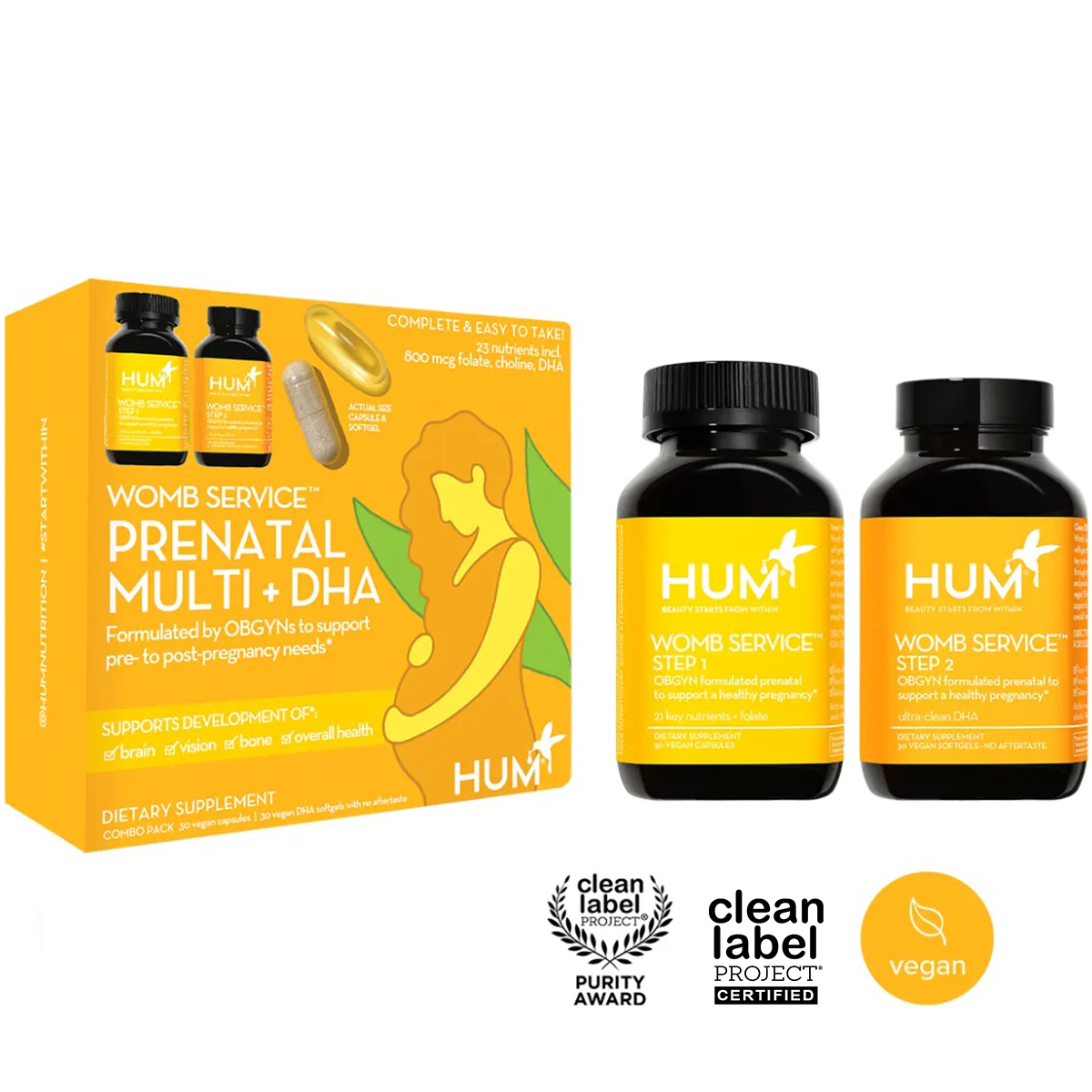 Womb Service | Vegan Prenatal Vitamins with DHA - HUM Nutrition