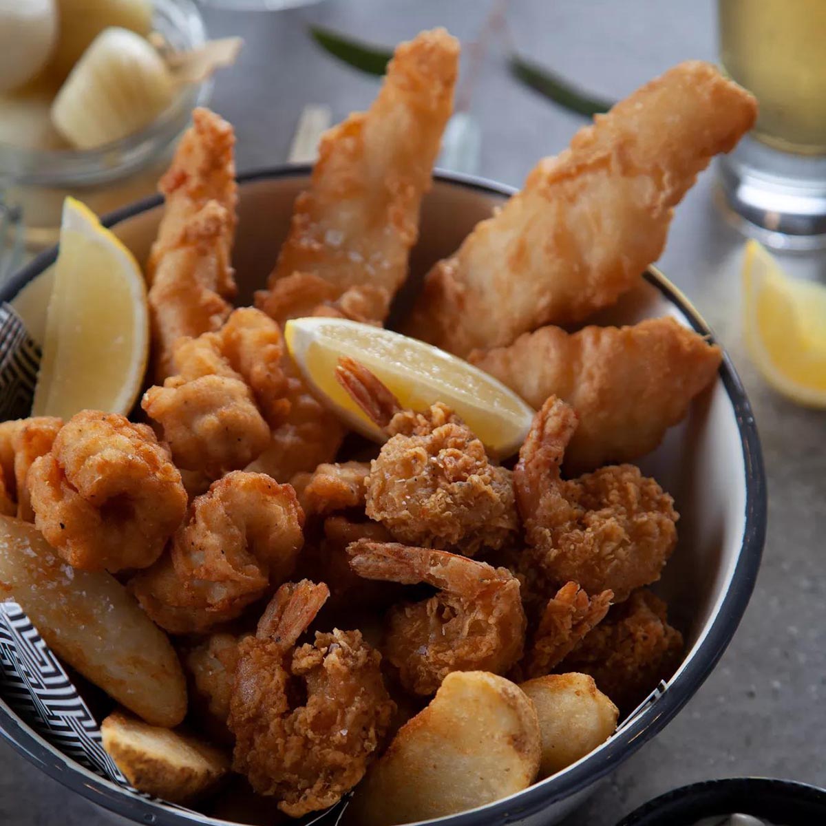 Fried Seafood Basket Fried Fish Basket With Sweet Potato Fries