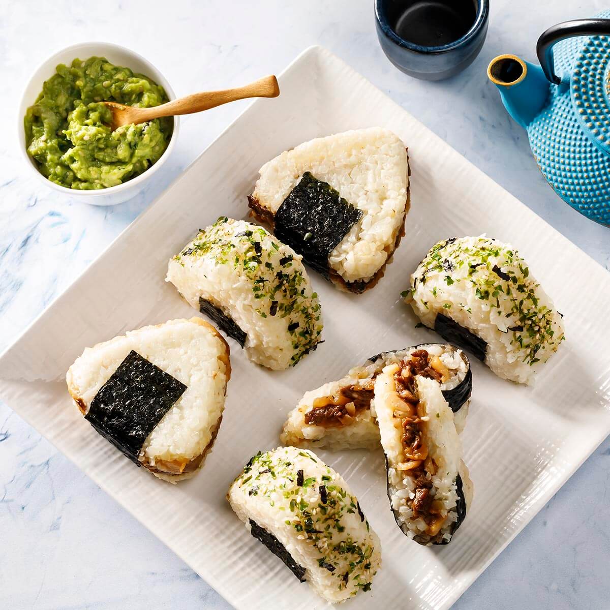 Samgak-Gimbap Stuffed with Bulgogi, Caramelized Onions and Cauliflower ...