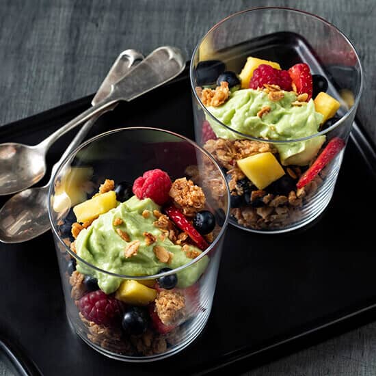 Avocado Coconut Cream with Mango Berries and Granola | Simplot Foods
