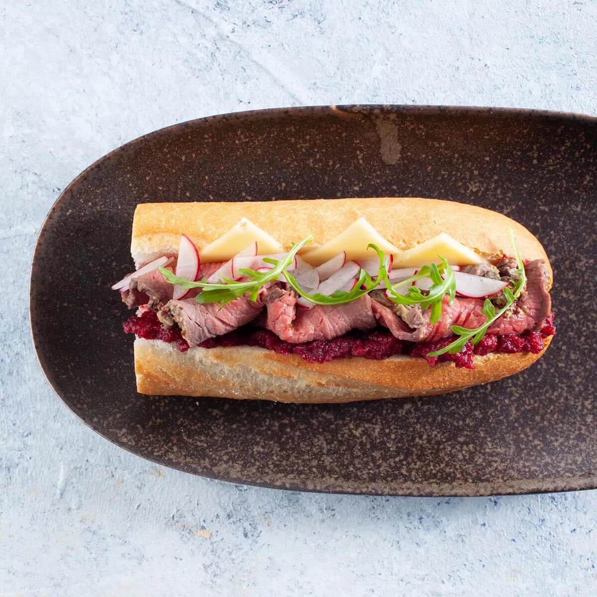 Recipe: Rare Roast Beef & Beetroot Relish Baguette