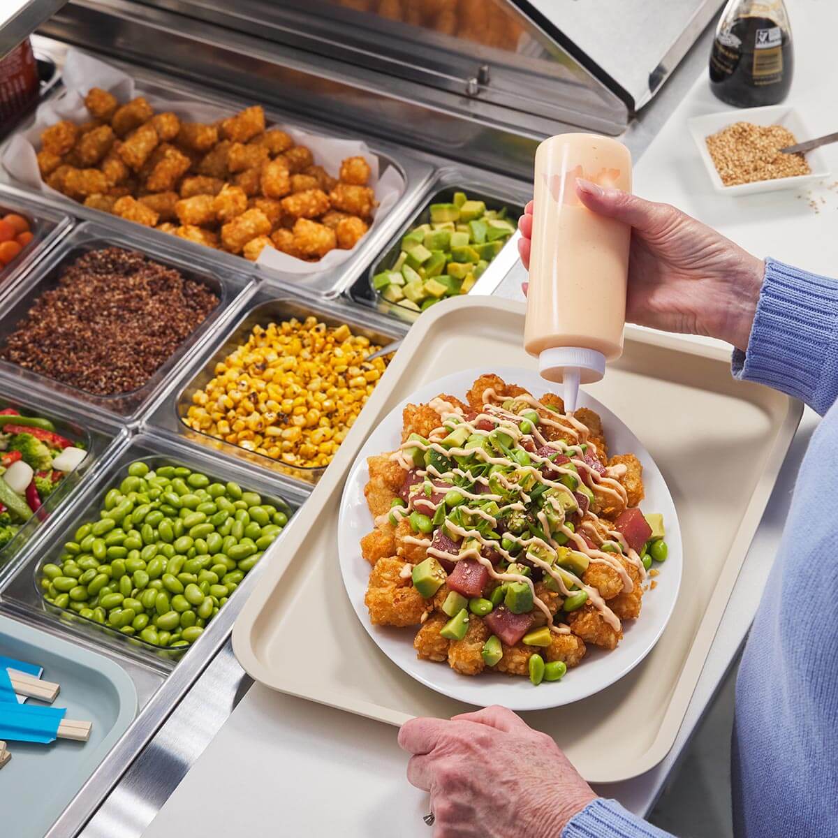 Food Station: Japanese Loaded Poke Tots for Healthcare | Simplot Foods