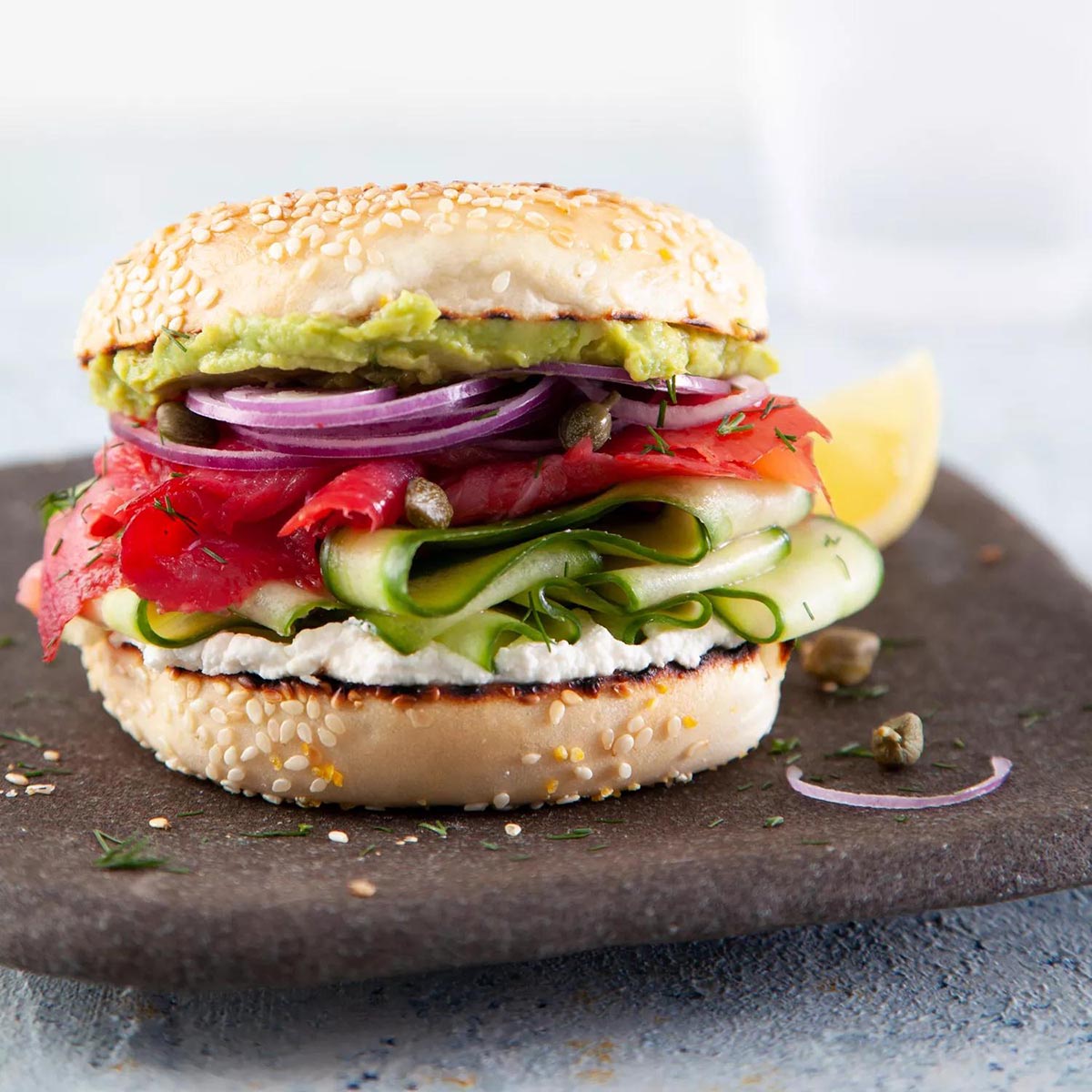 Beetroot Cured Smoked Salmon Bagel Recipe | Simplot Food - Australia