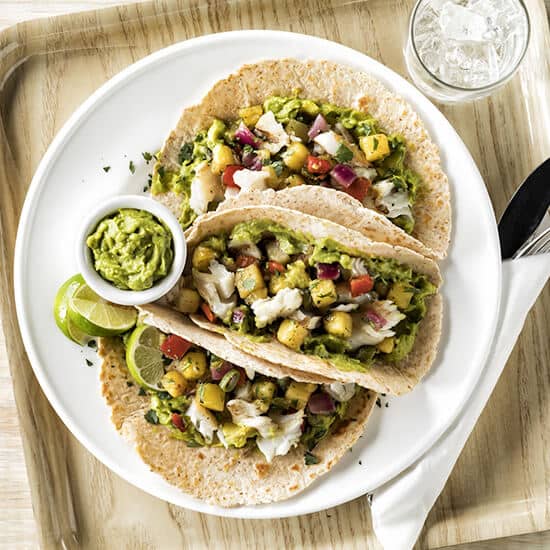 Guacamole and Grilled Fish Tacos with Mango Salsa | Simplot Foods