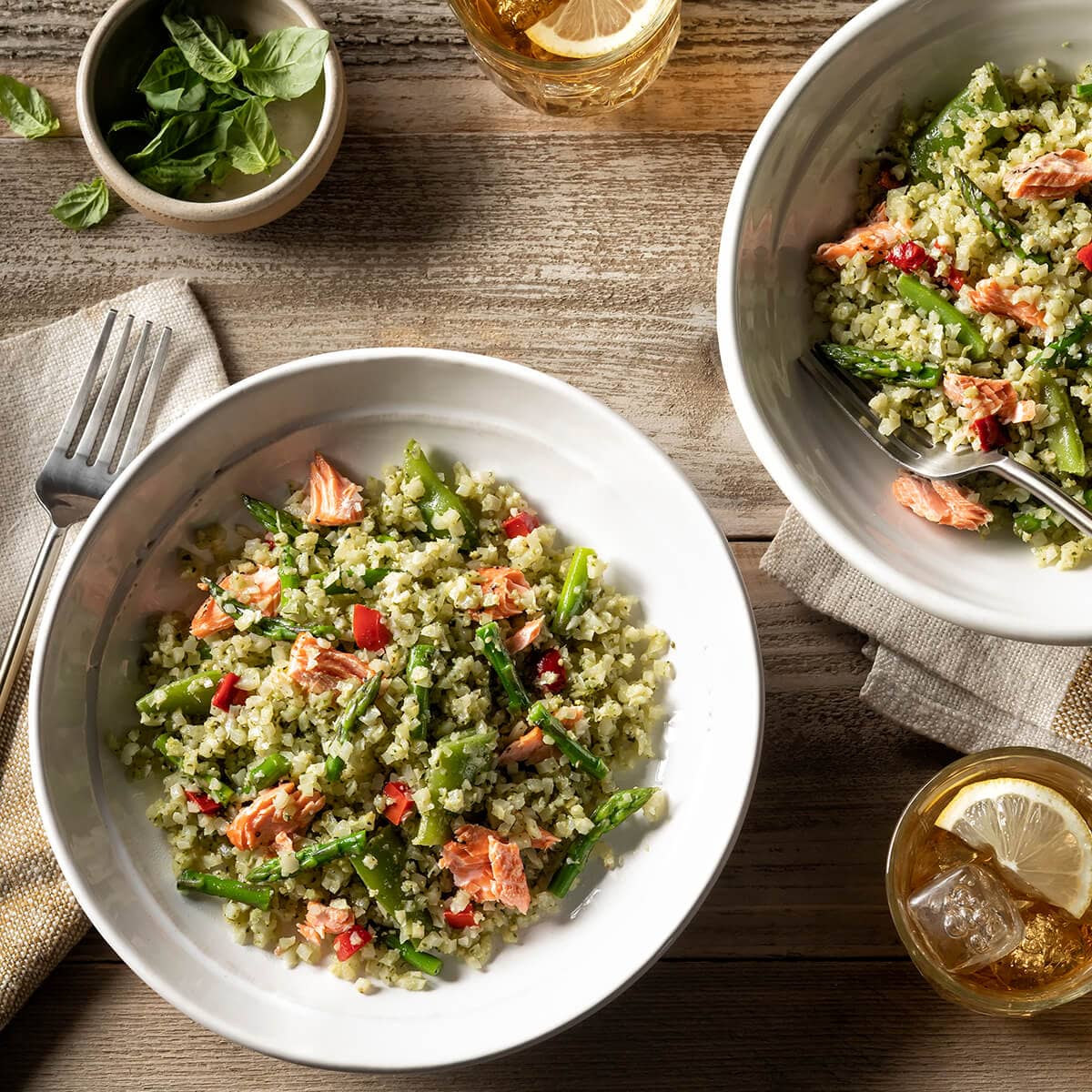 Italian Roasted Salmon and Pesto Riced Cauliflower Bowl | Simplot Foods
