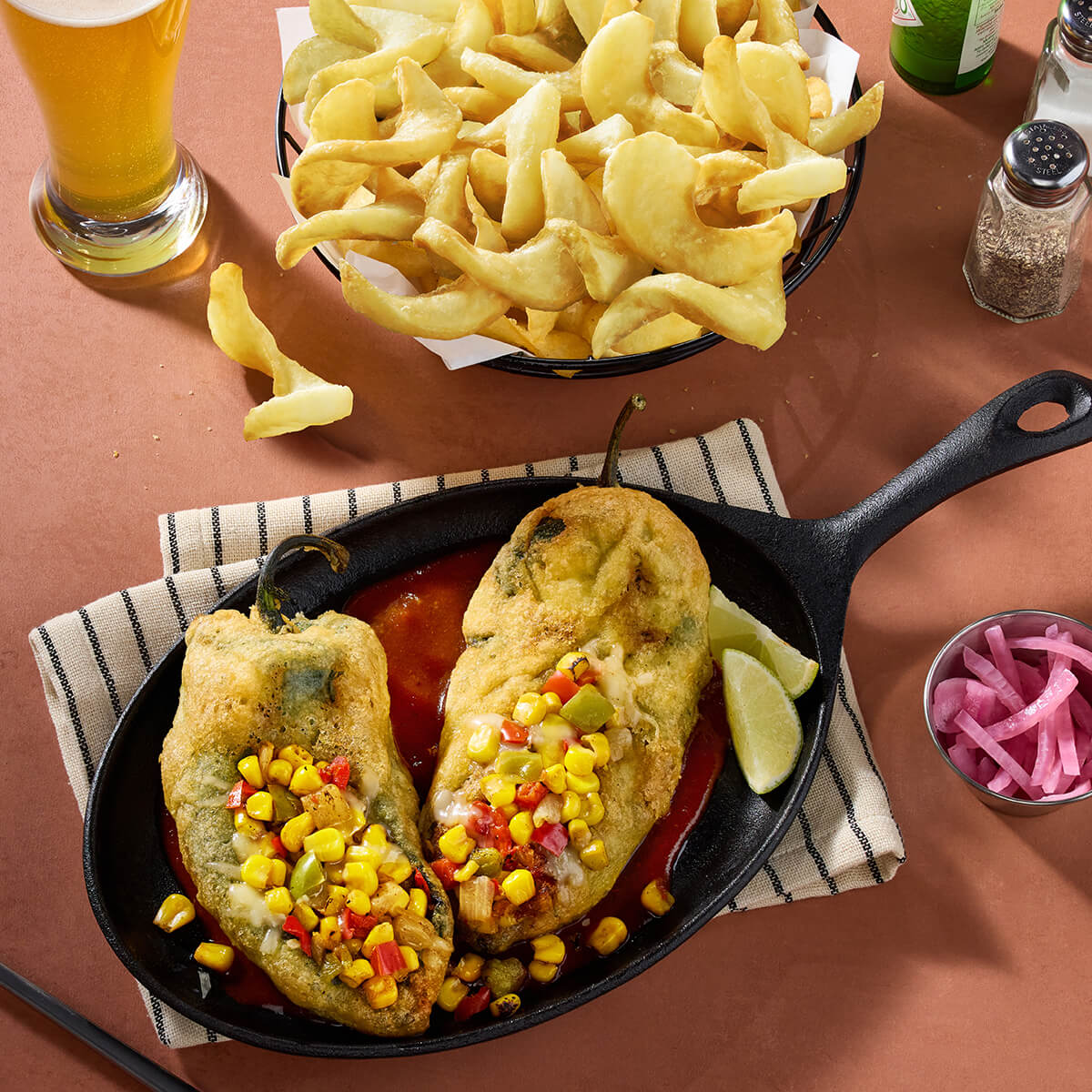 Sweet Corn and Pepper Chili Rellenos with Sidewinders™ Fries | Simplot ...