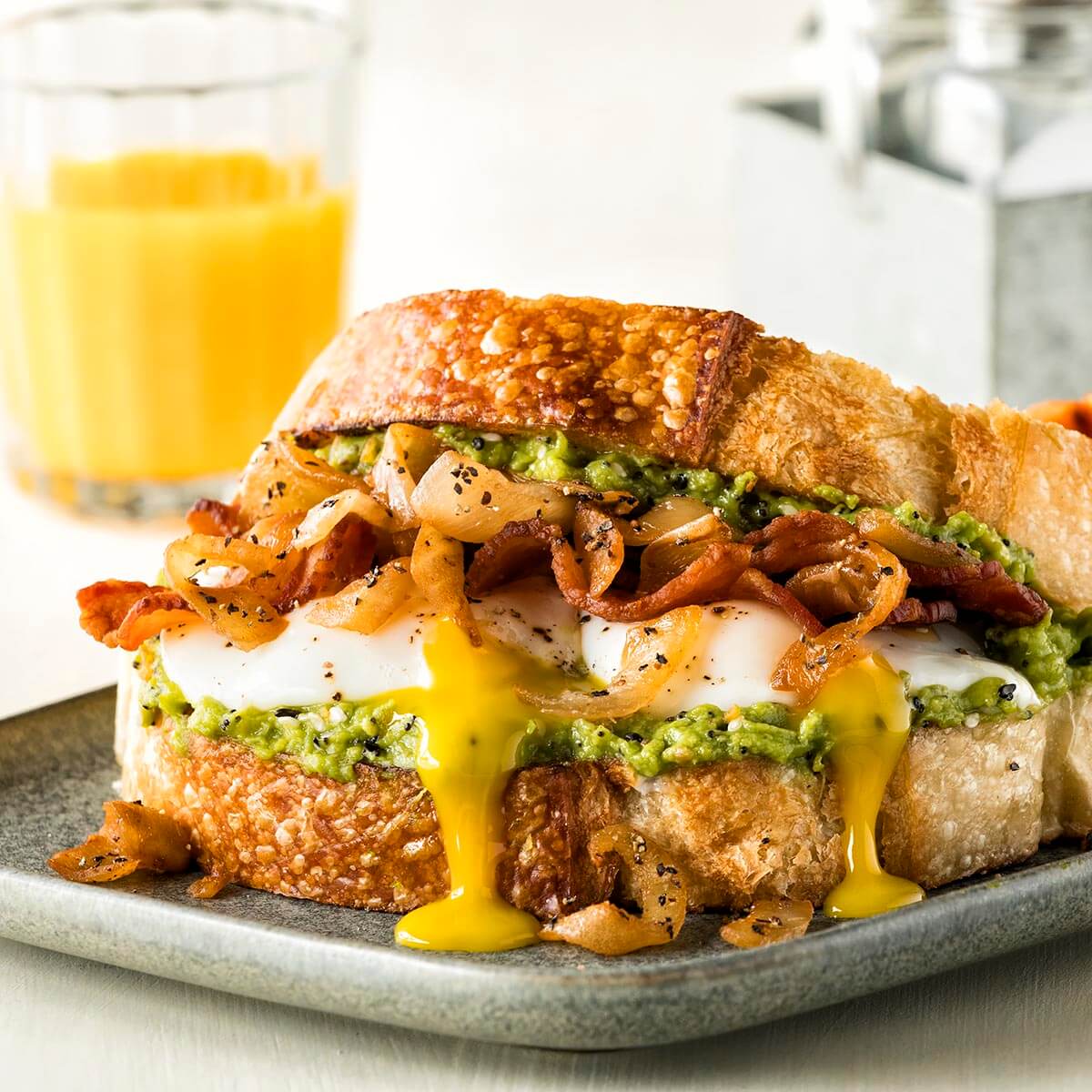 Breakfast Sandwich with Caramelized Onion & Everything Bagel Avocado ...