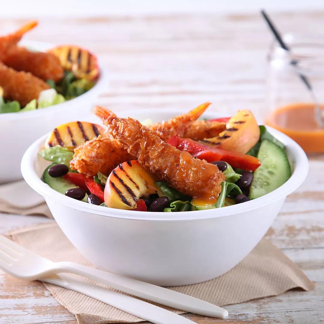 Coconut Prawn And Charred Peach Salad