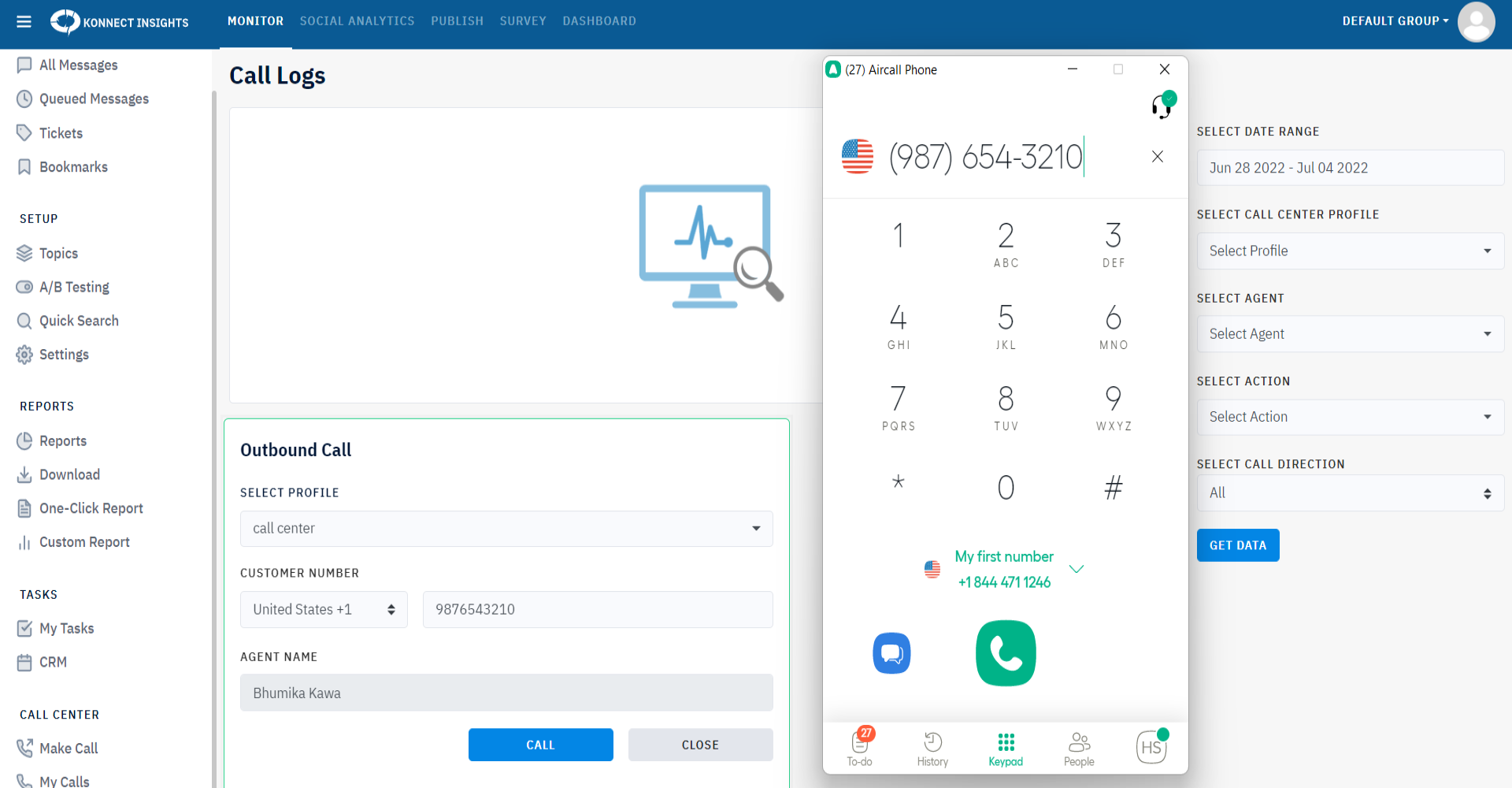 Konnect Insights | Aircall integration