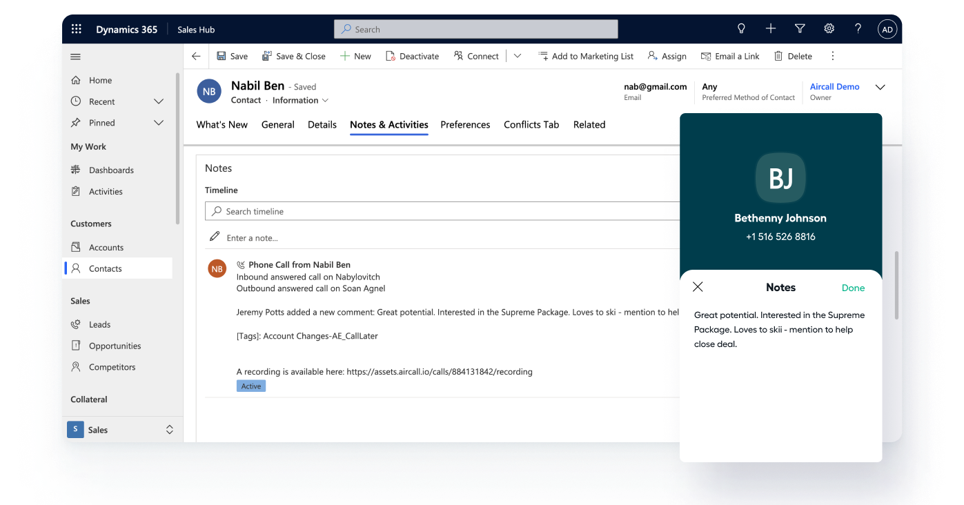Microsoft Dynamics | Aircall integration