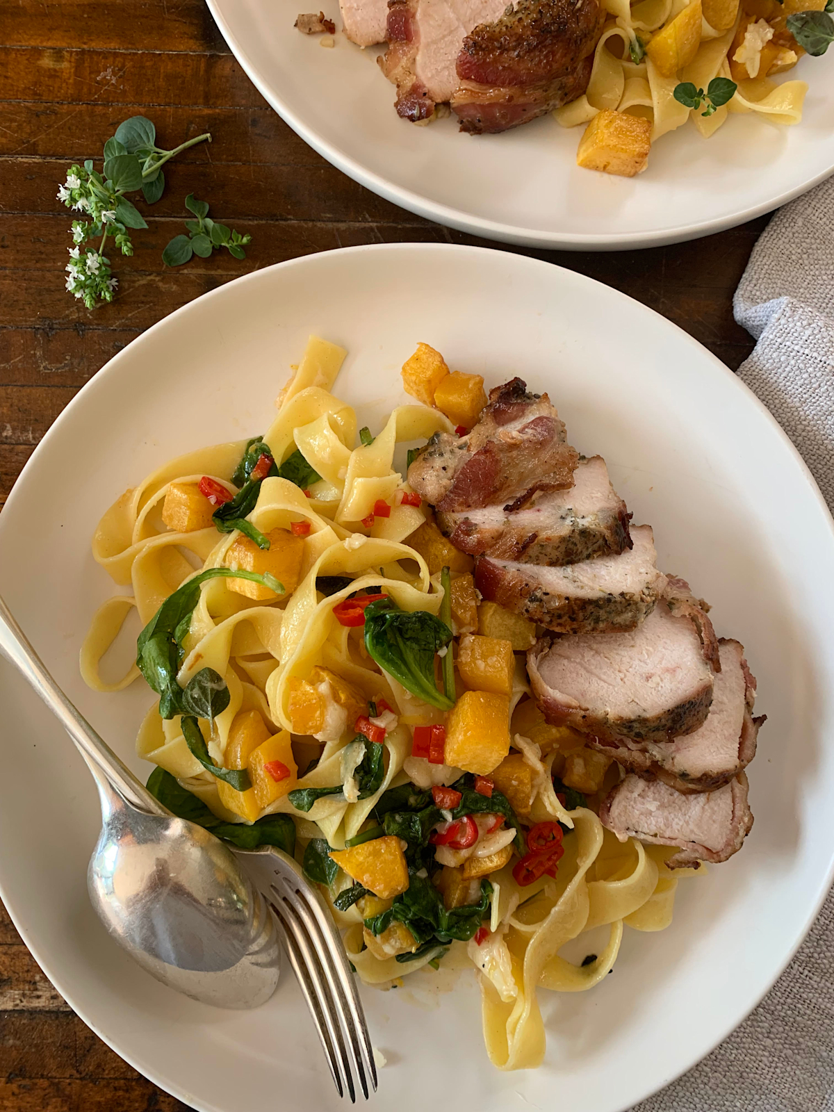Pappardelle with Bacon Wrapped Chicken Breast Medallions, Roasted ...
