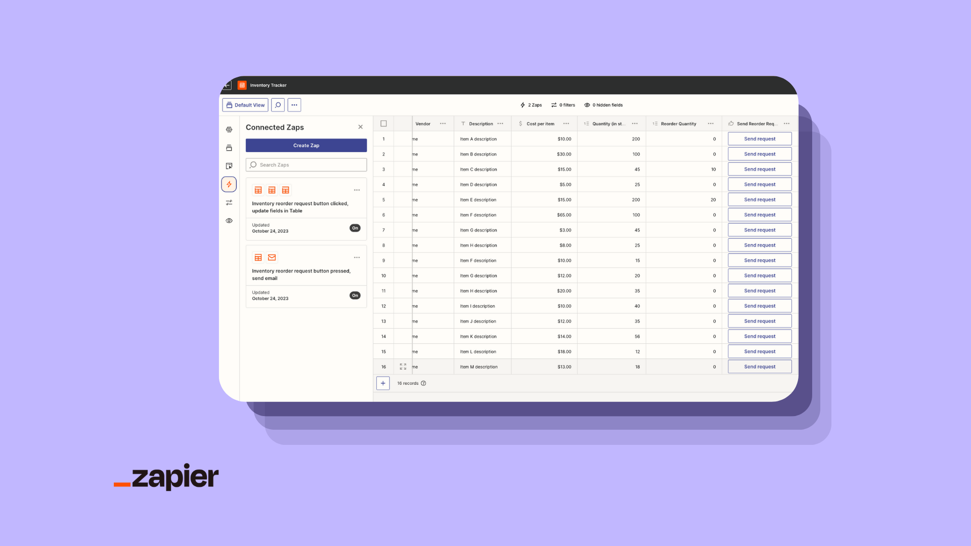 Inventory Template | Zapier Interfaces