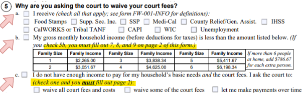 Instructions on Request to Waive Court Fees (FW-001)