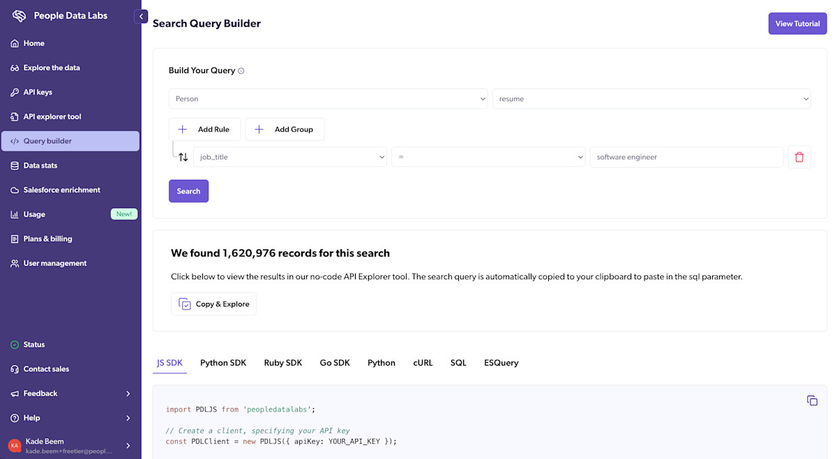 API Dashboard Quickstart | People Data Labs Blog