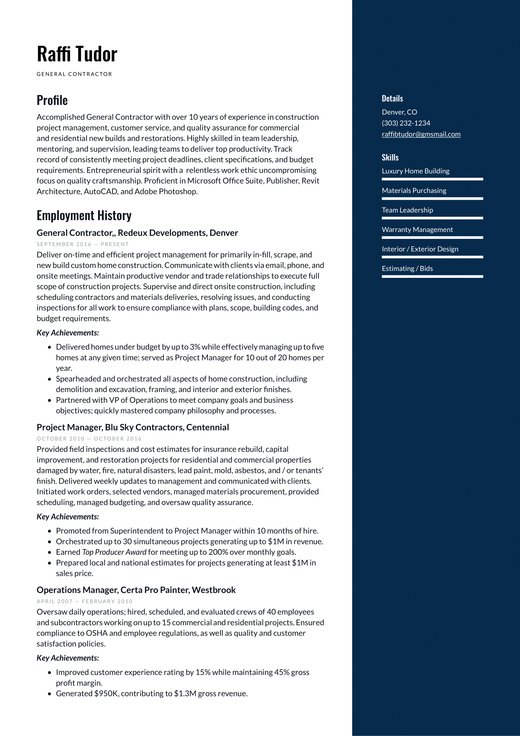 General Contractor Resume Example & Writing Guide