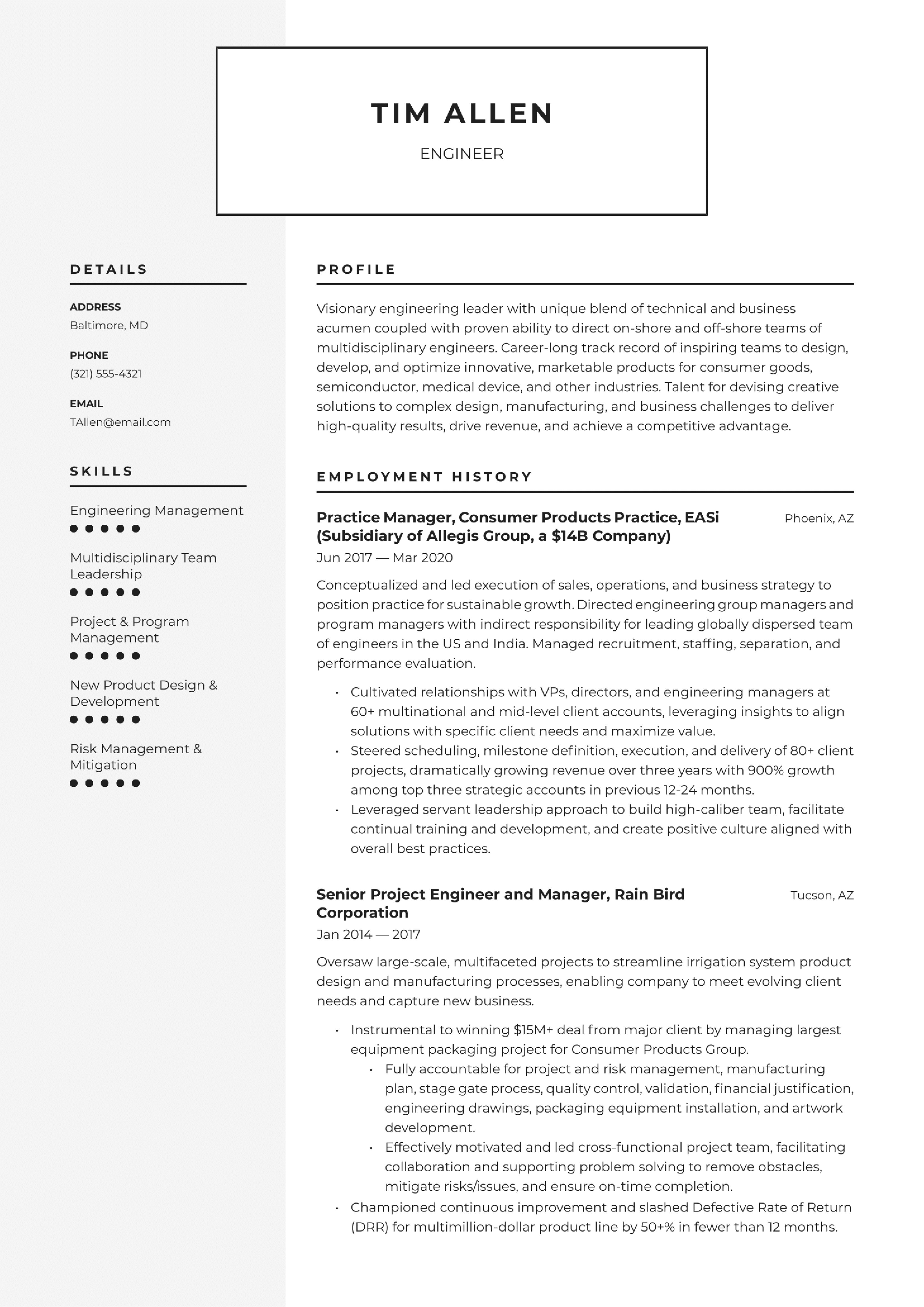 Engineer Resume Example & Writing Guide