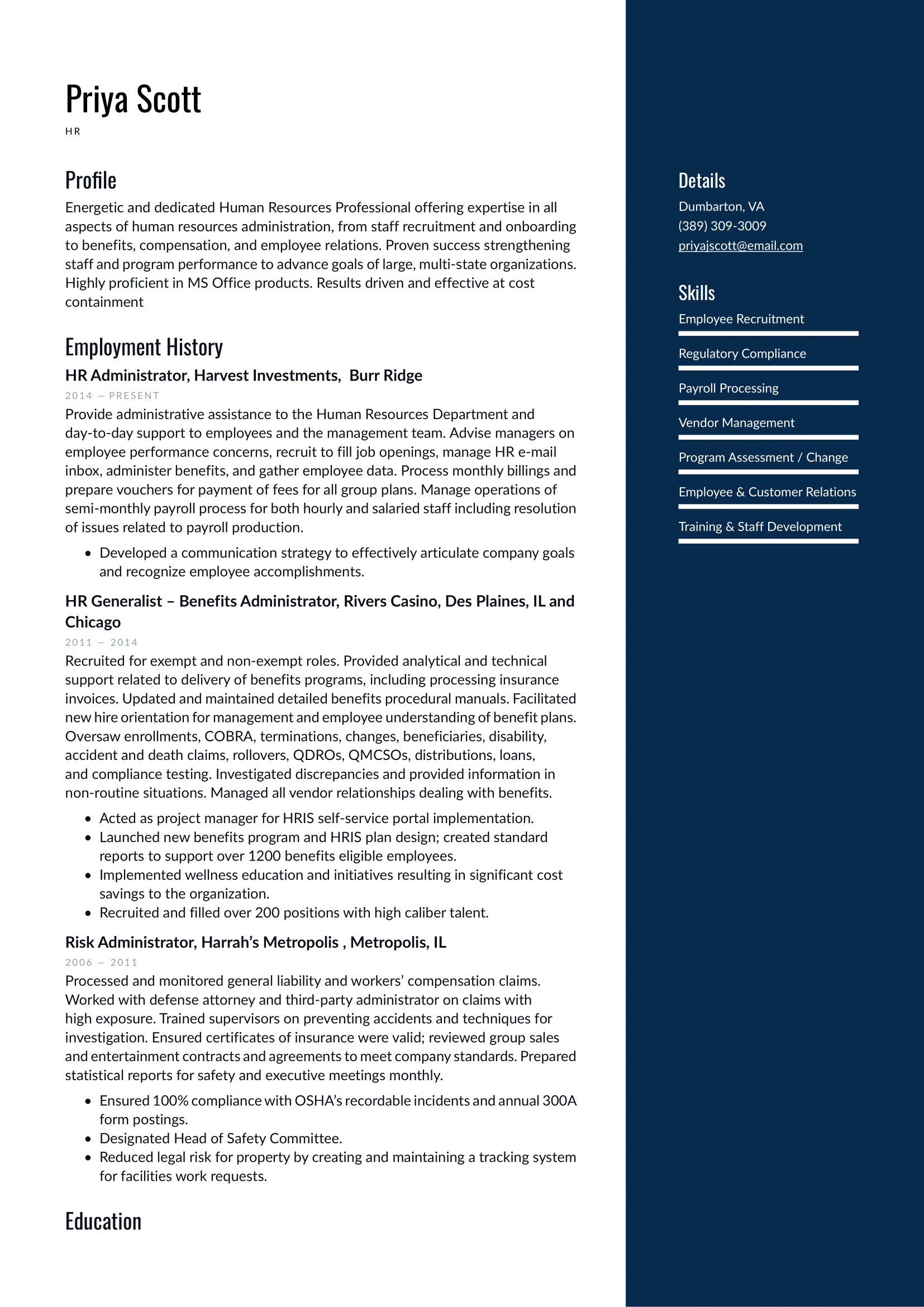 Human Resources Resume Example & Writing Guide