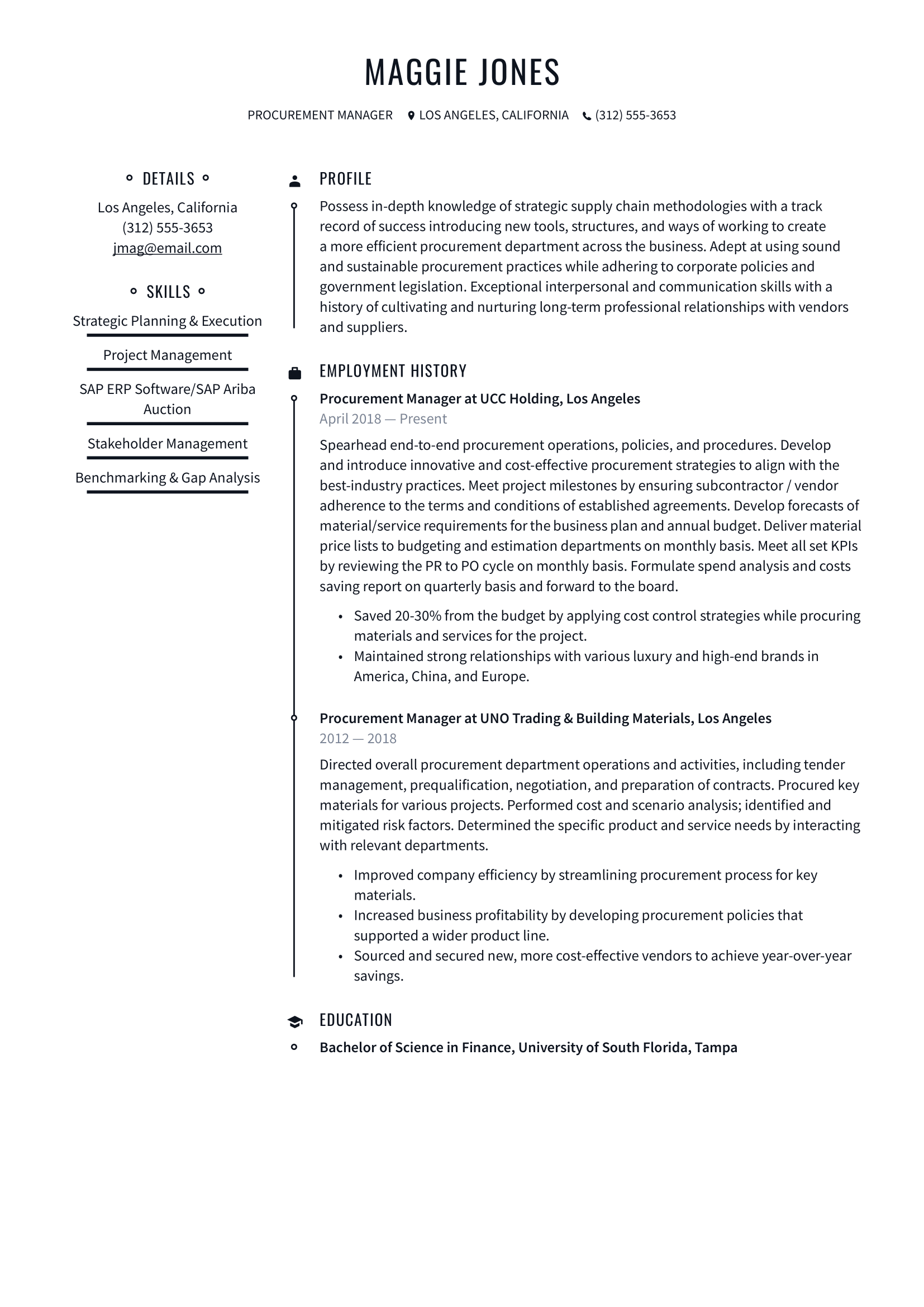 Procurement Manager Resume Example & Writing Guide