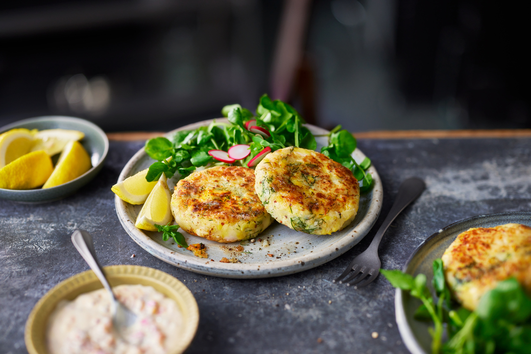 Tom Kerridge’s Warm Haddock Fish Cakes with Watercress Salad Recipe | Ocado