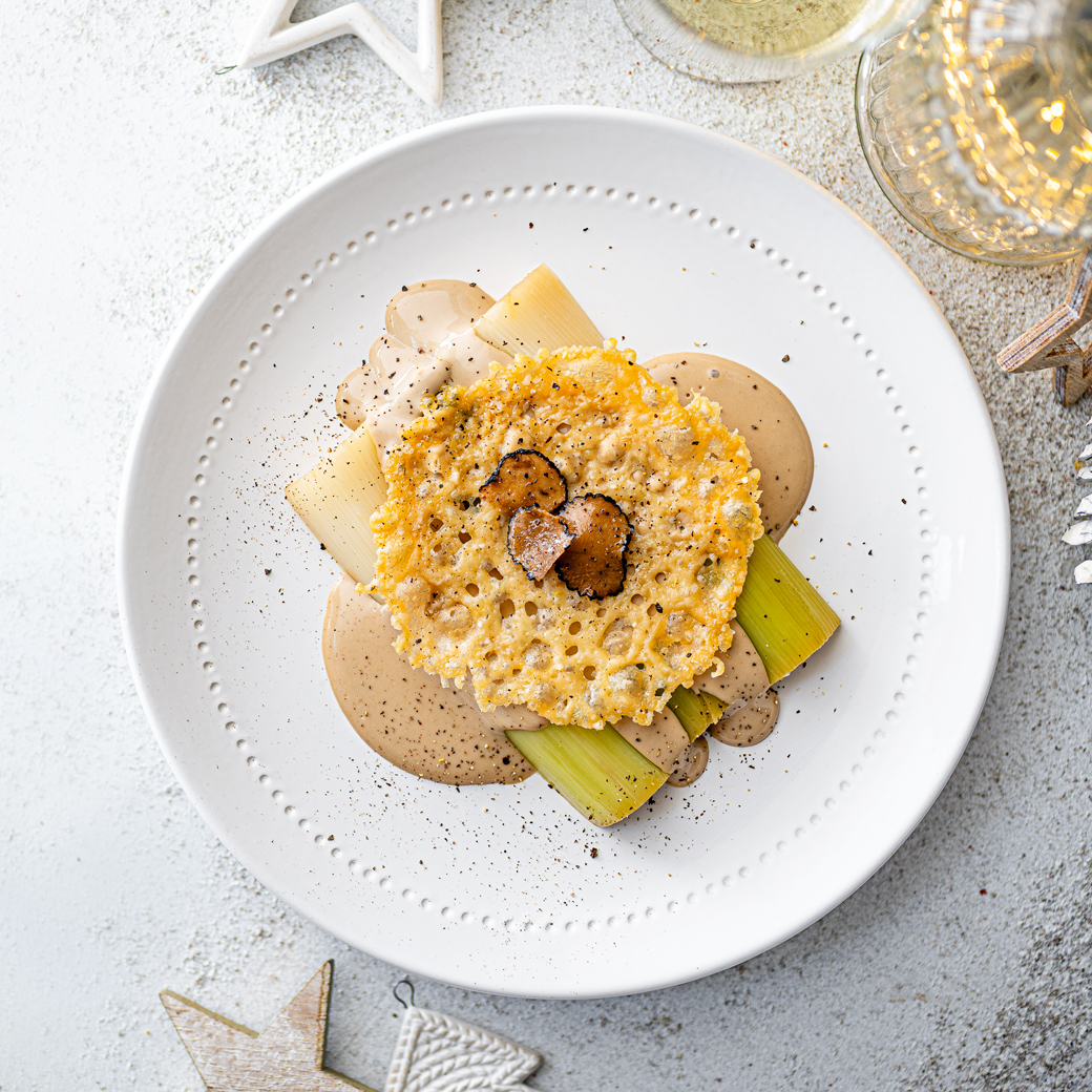 Braised Leeks with Parmesan Crisps Recipe | Ocado