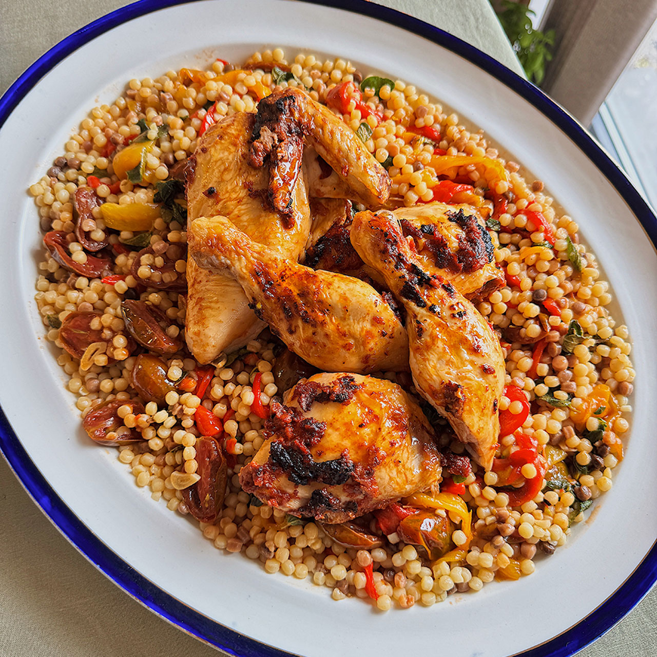 Sundried Tomato Chicken with Romano Pepper Fregola Recipe | Ocado