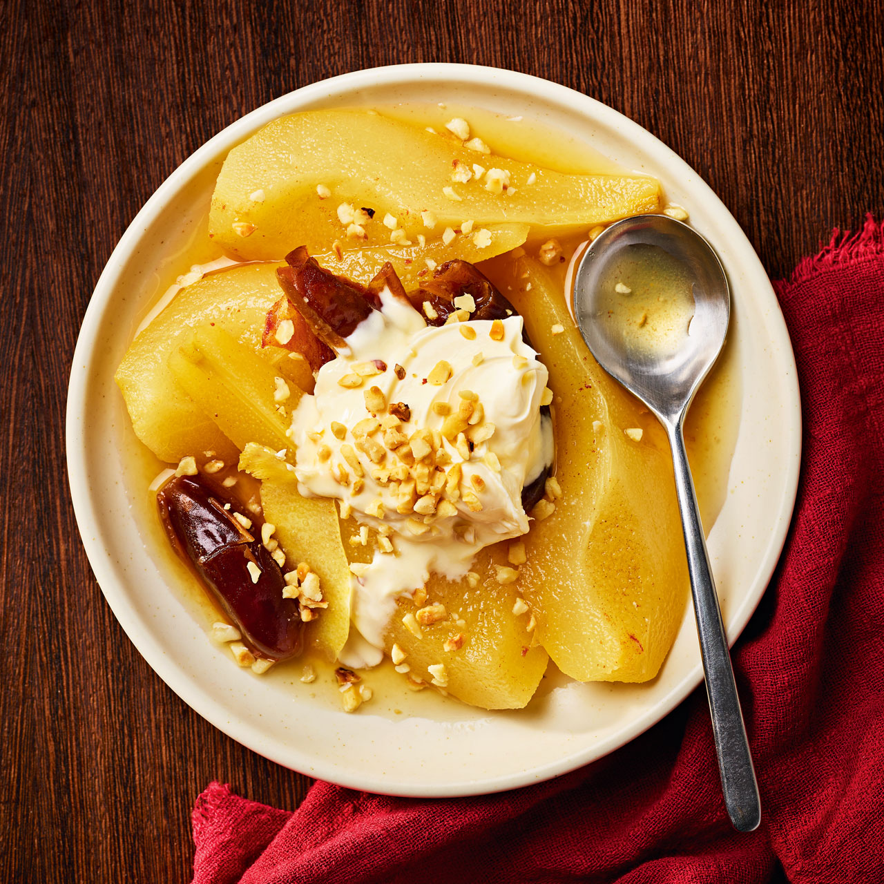 Ginger-Honey Pears with Medjool Dates and Toasted Hazelnuts