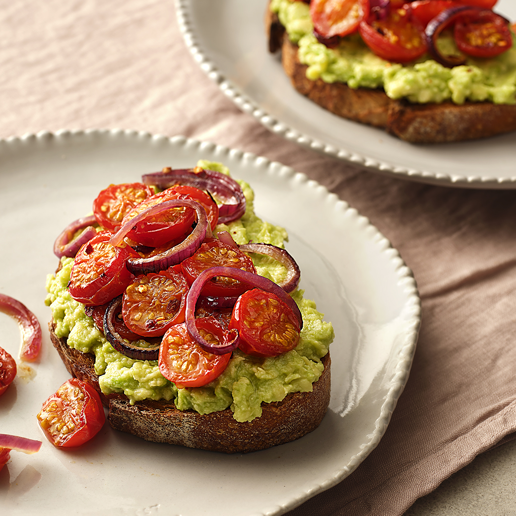 Smashed Avocado Toast with Balsamic-roasted Cherry Tomatoes Recipe | Ocado