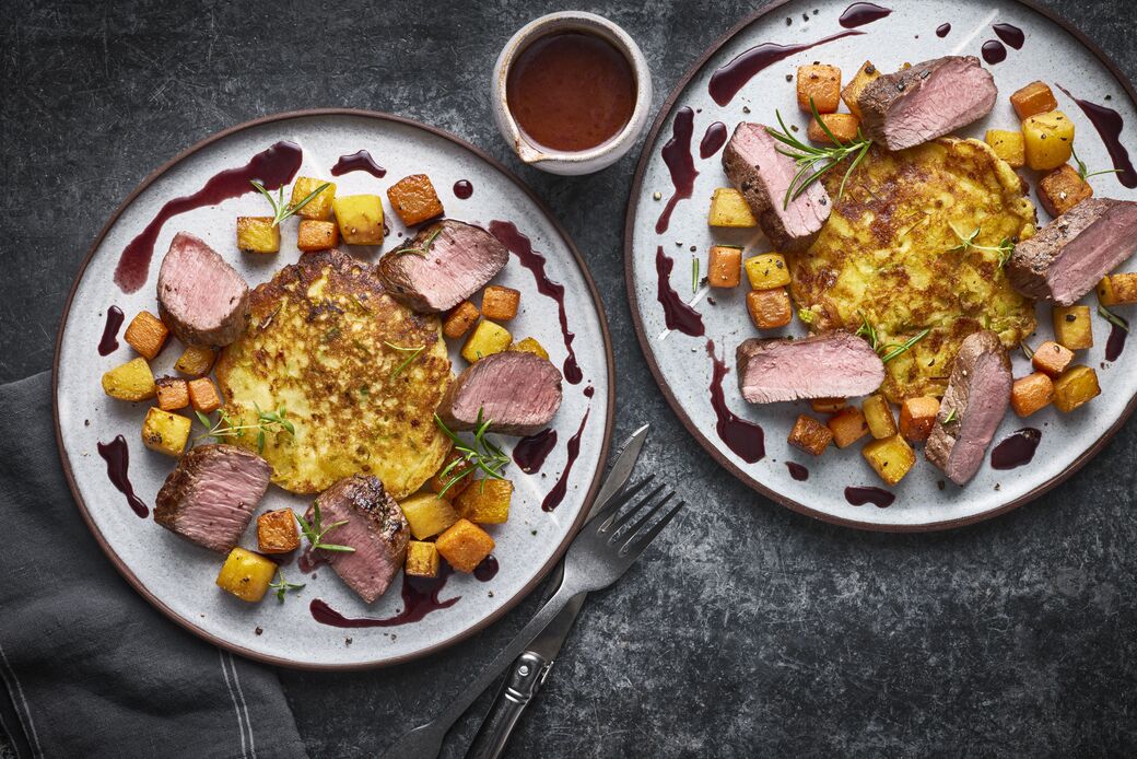 Lamb Loin with Cheesy Leek Welsh Cakes Recipe | Ocado