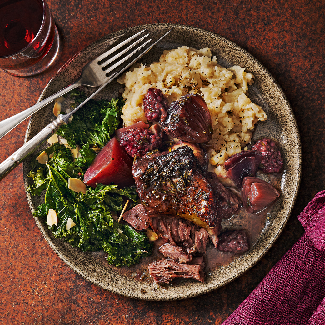 Braised Beef Short Ribs with Beetroot and Blackberry Recipe | Ocado