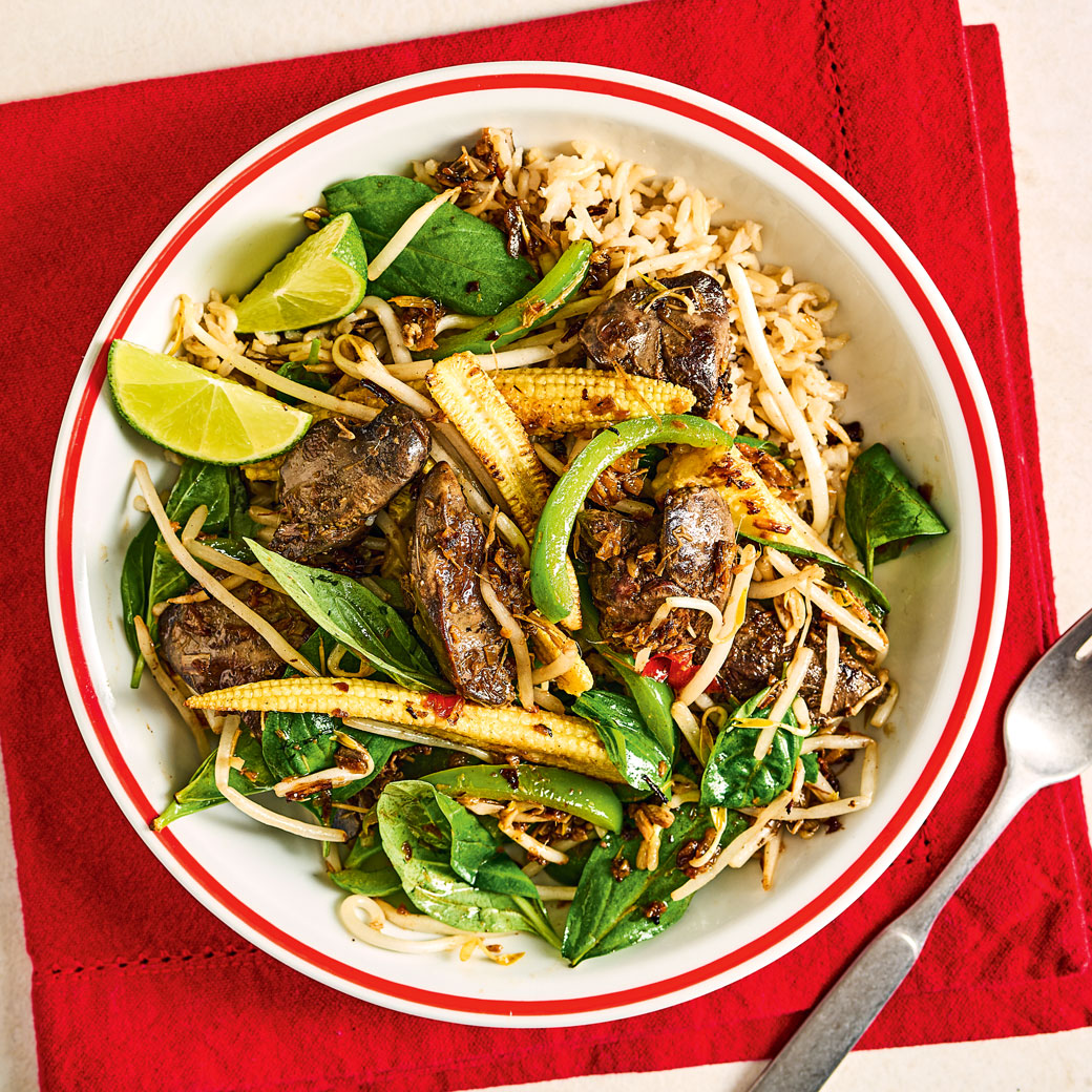 Chicken Liver Stir-fry with Lemongrass and Thai Basil