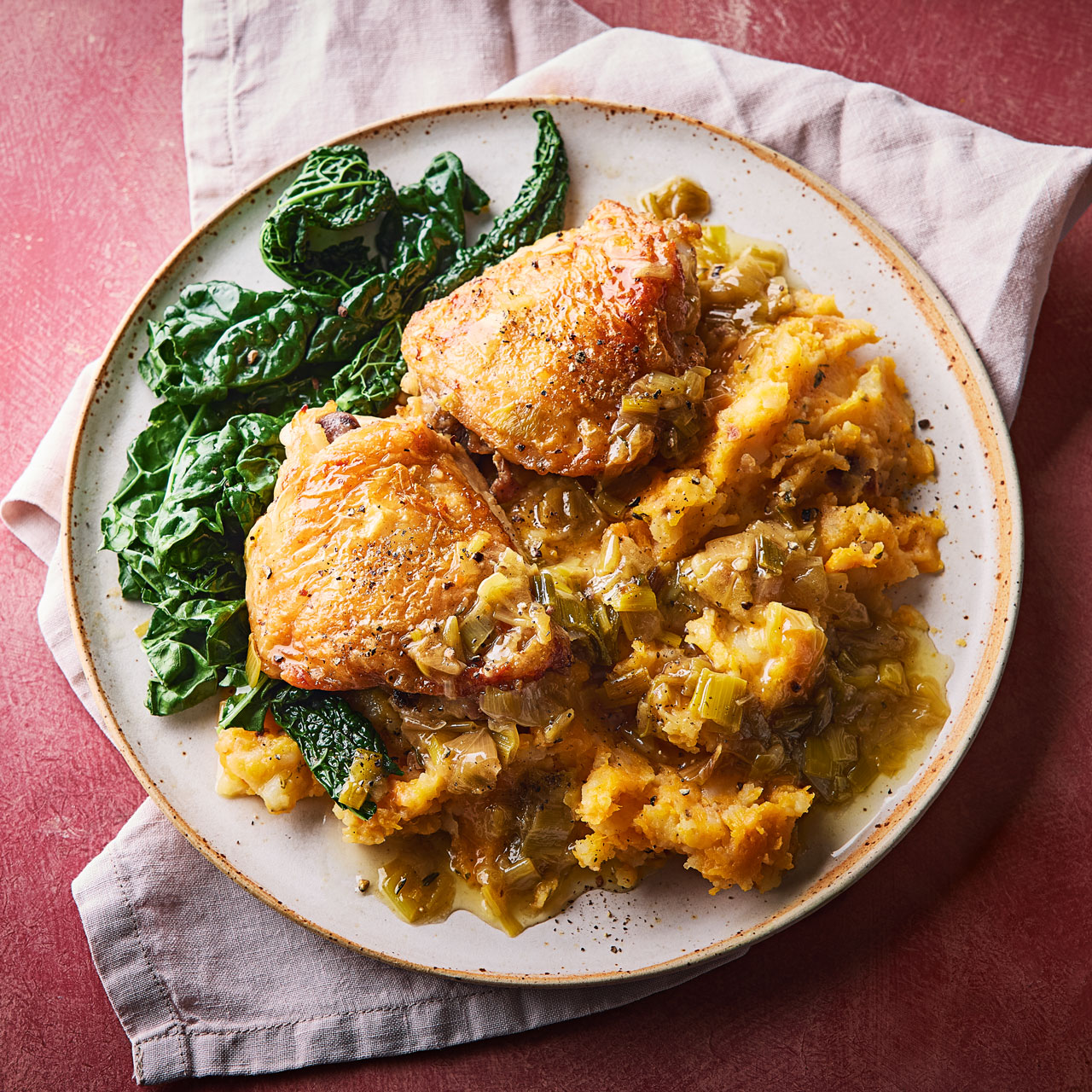 Chicken and Leek Stew with Roasted Veg Mash