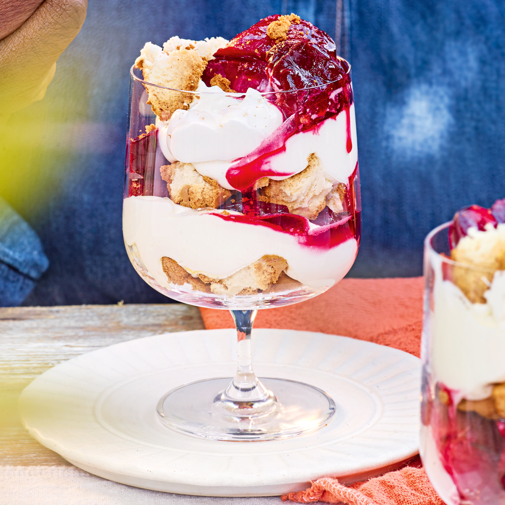 Roasted Plum, Thyme and Honey Eton Mess Recipe | Ocado