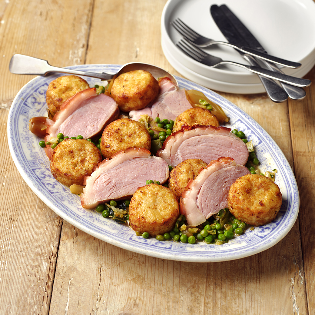 Lisa Faulkner’s Roasted Gammon, Leek and Rosti Traybake Recipe | Ocado