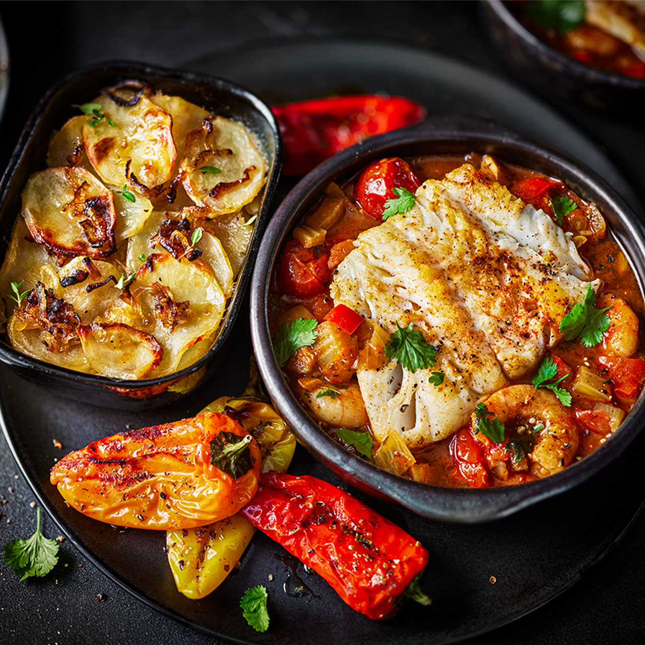 Salt Cod with Bouillabaisse Sauce and Roast Baby Peppers