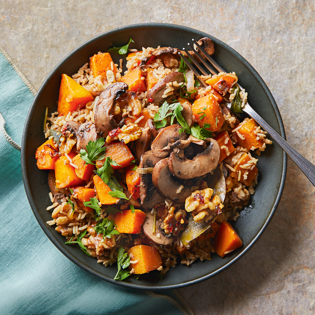 Mushroom, Butternut, Miso and Walnut Rice Pilaf Recipe | Ocado
