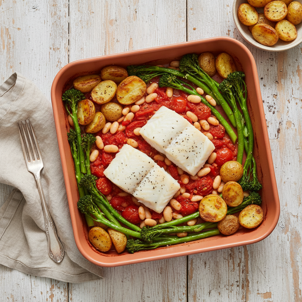 Baked Cod with Mediterranean Beans Recipe | Morrisons