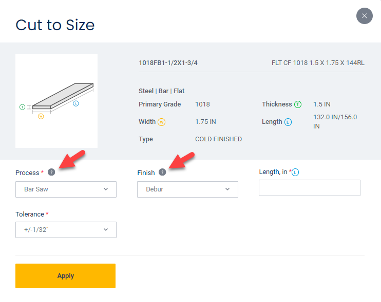 process finish cut to size