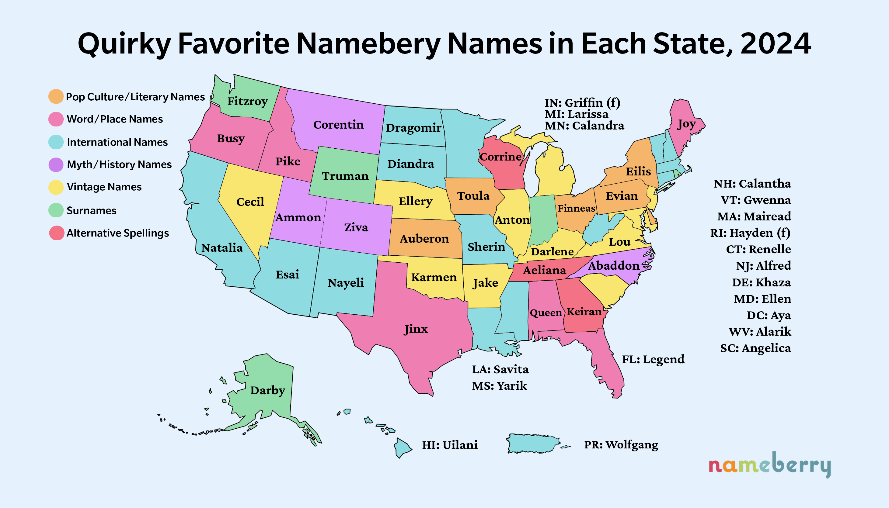 Each State's Unique Favorite Name on Nameberry | Nameberry