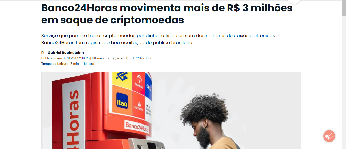 Banco24Horas movimenta mais de R$ 3 milhões em saque de criptomoedas Banco24Horas movimenta mais de R$ 3 milhões em saque de criptomoedas