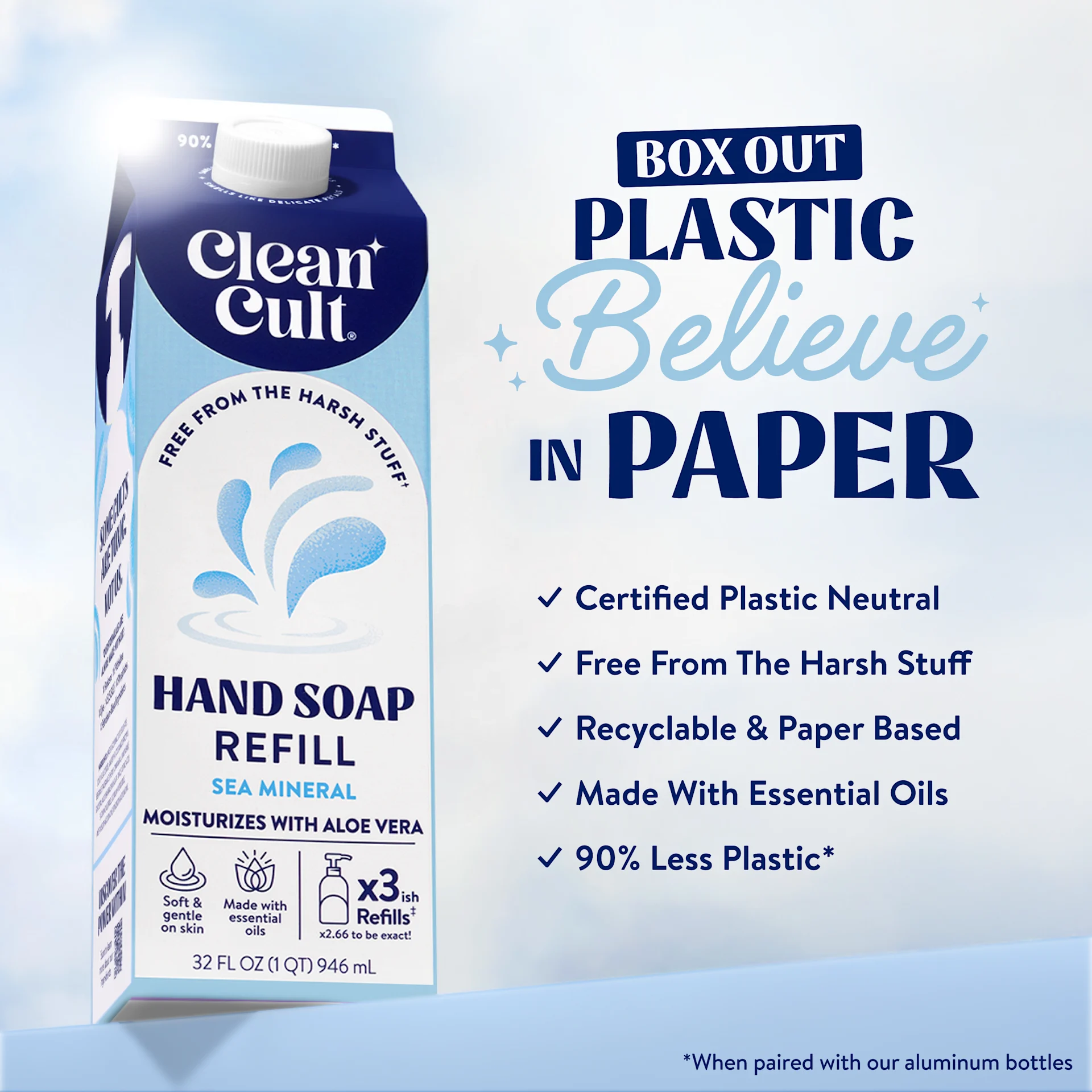 Liquid Hand Soap Refill | Sea Minerals | 32 Fl Oz | Cleancult