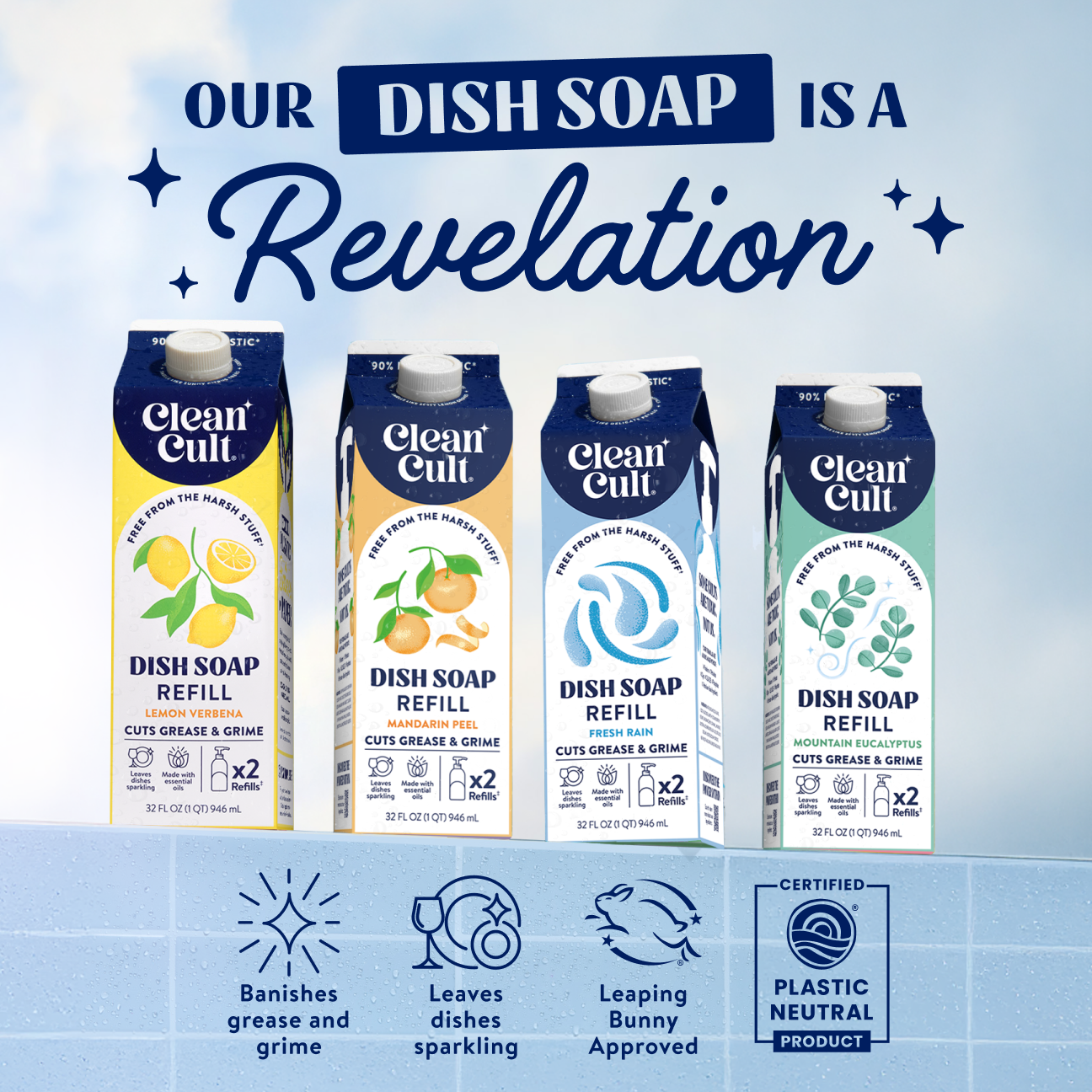 Liquid Dish Soap Refill | Free & Clear | 32 Fl Oz | Cleancult