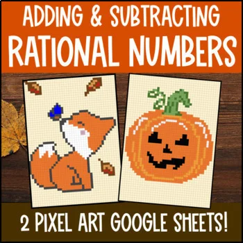 Thanksgiving Adding and Subtracting Rational Numbers Pixel Art Fraction ...