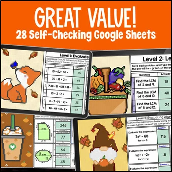 6th Grade Math Thanksgiving Digital Pixel Art Bundle | Fall Math CCSS ...