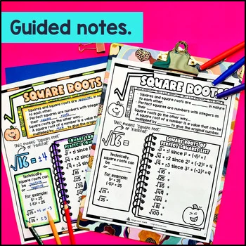 Perfect Squares and Square Roots Guided Notes & Doodles | 8th Grade ...