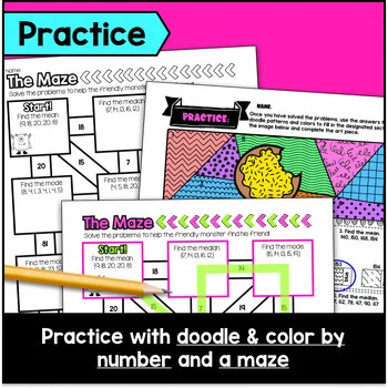 Mean Median Mode Guided Notes & Doodles | Measures of Central Tendency ...