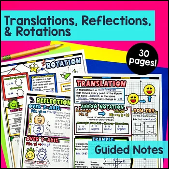 Rigid Transformations Translations Reflections Rotations Guided Notes ...