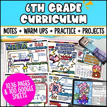 6th Grade Math Curriculum CCSS Notes, Warm Ups, Pixel Art, Worksheets ...