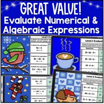Christmas Evaluating Expressions Digital Pixel Art BUNDLE Numerical ...